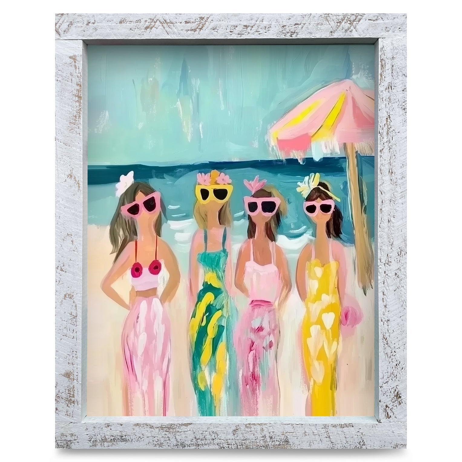 Funky Beach Girls | Real Wood Framed Wall Art Print – Mill Wood Art