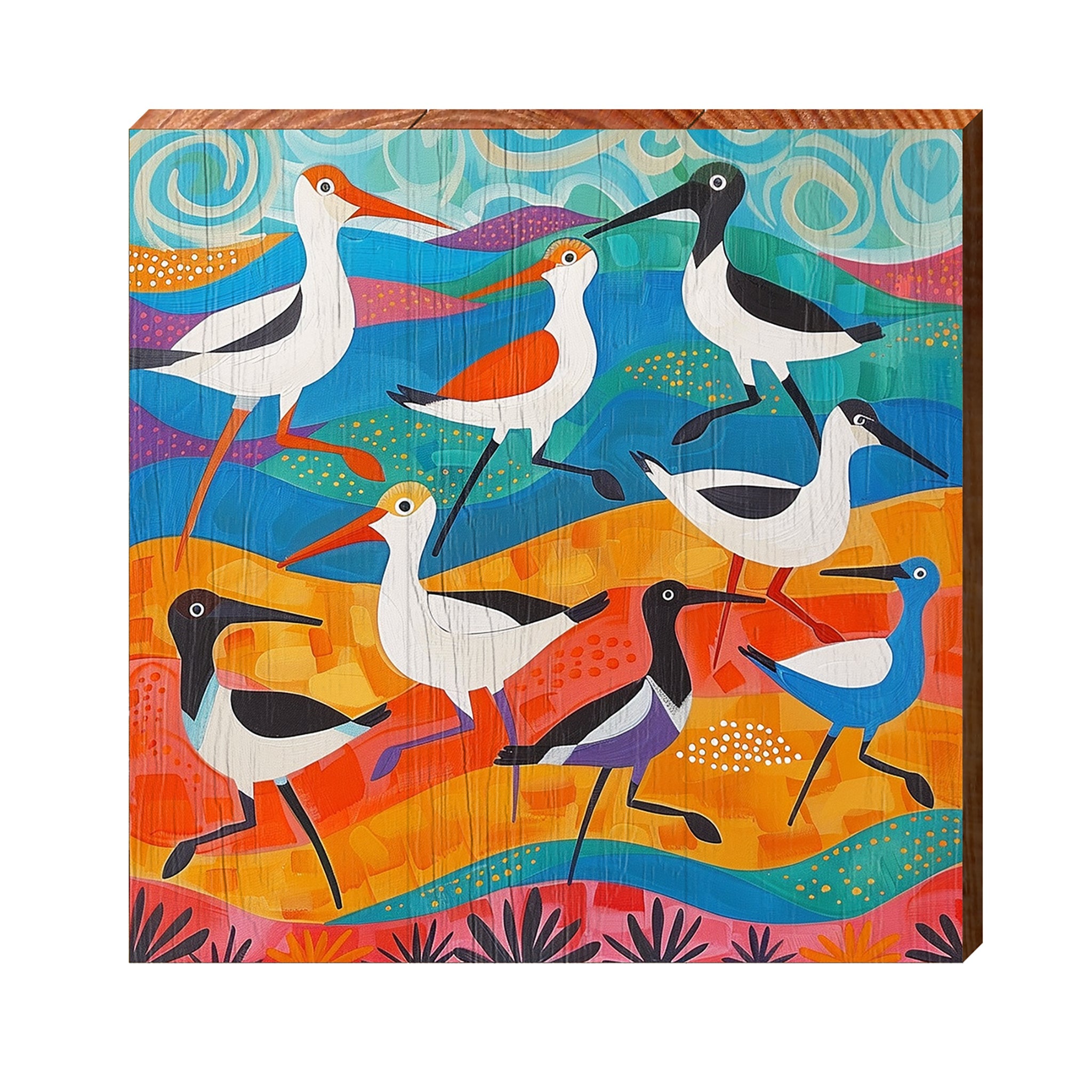 Funky Shore Birds | Wall Art Print on Real Wood – Mill Wood Art