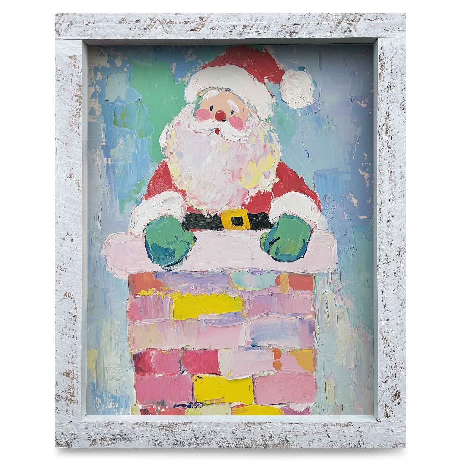 Cute Chimney Santa | Real Wood Framed Wall Art Print – Mill Wood Art