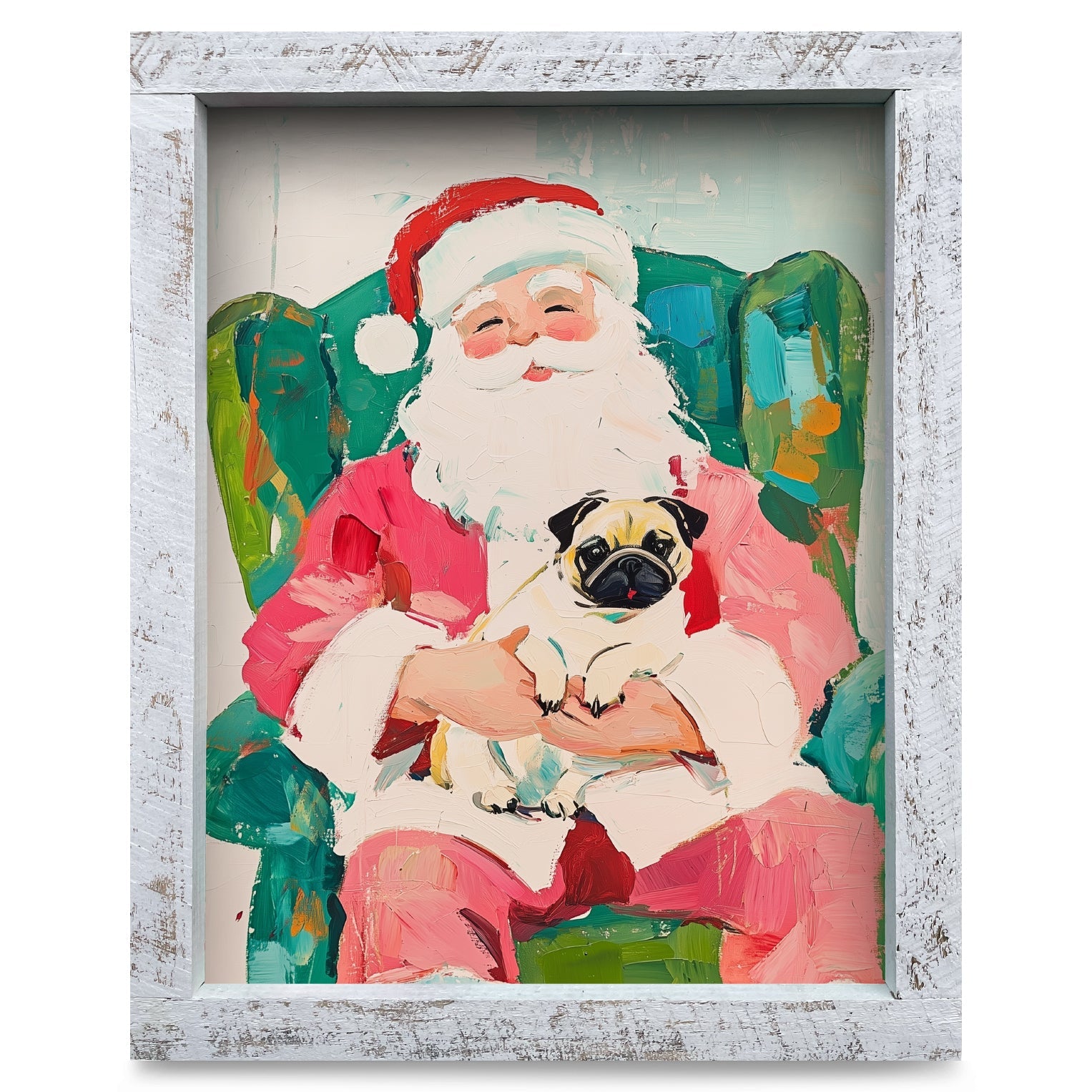 Santa Pug | Real Wood Framed Wall Art Print – Mill Wood Art