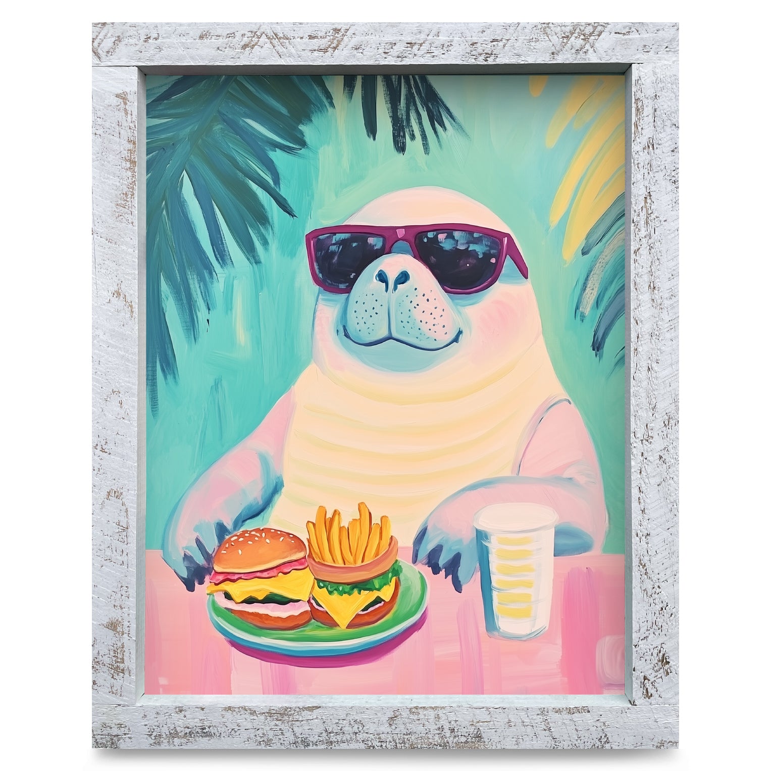 Hey Dude Manatee | Real Wood Framed Wall Art Print – Mill Wood Art