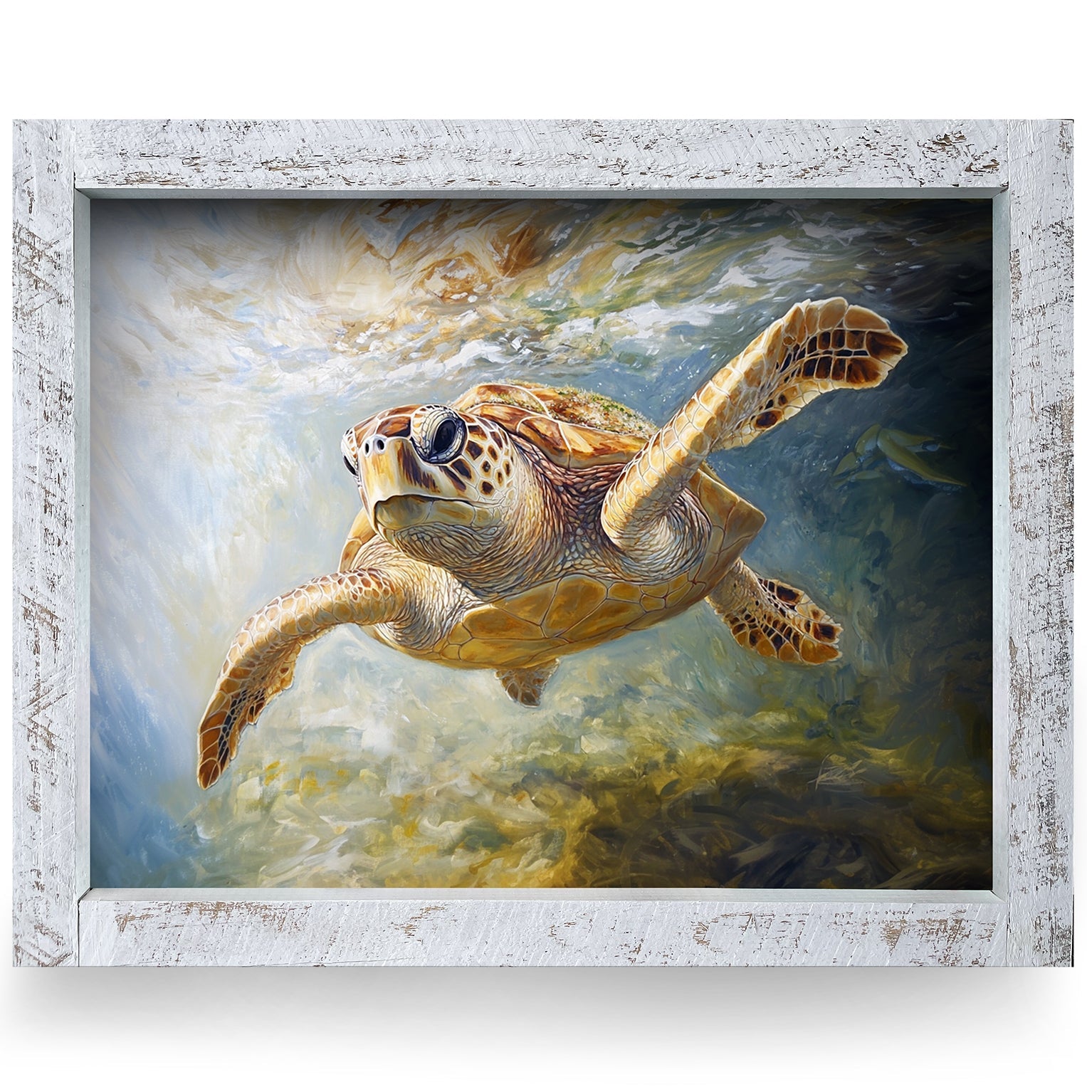 Majestic Sea Turtle | Real Wood Framed Wall Art Print – Mill Wood Art