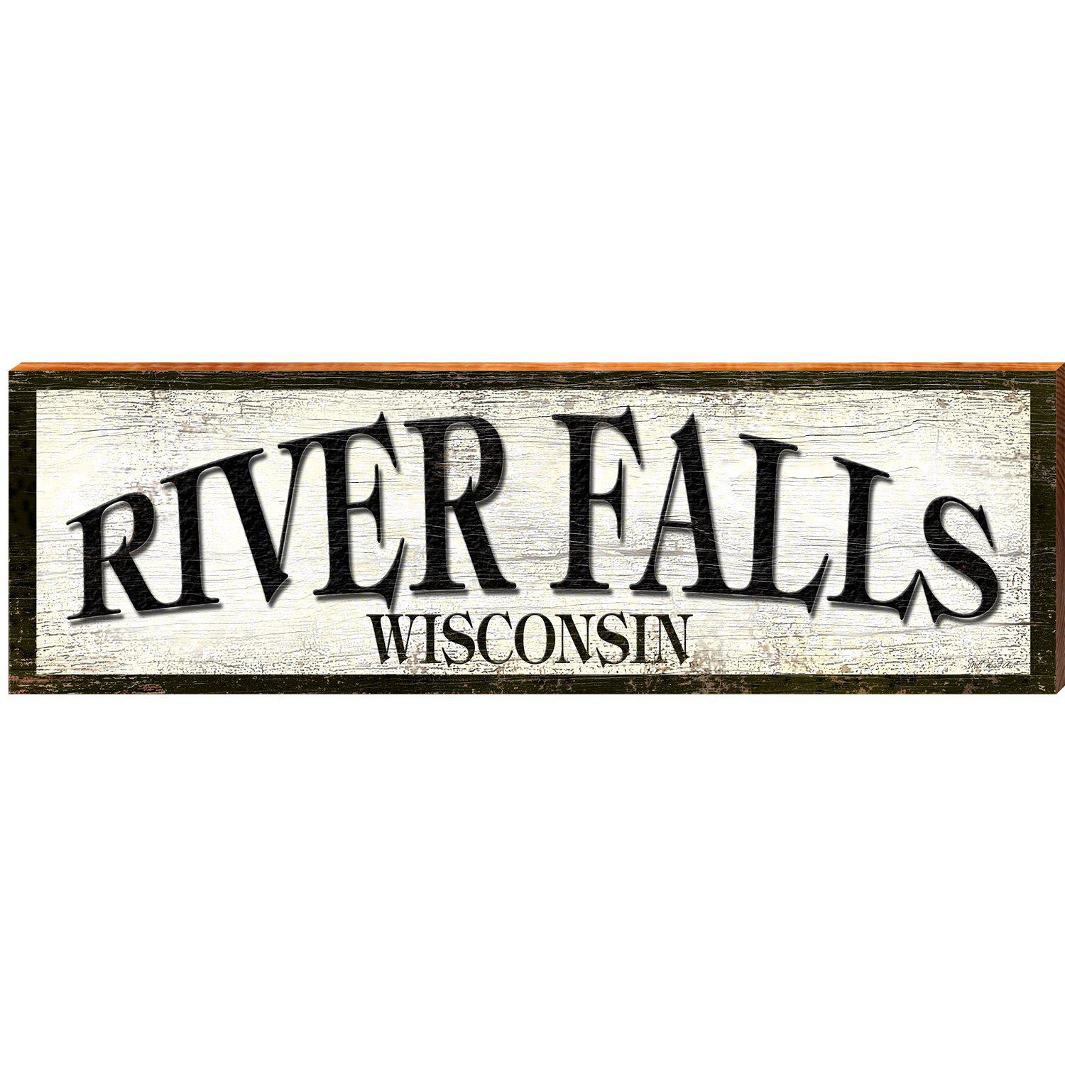 River Falls, Wisconsin Wooden Sign | Wall Art Print on Real Wood – Mill ...