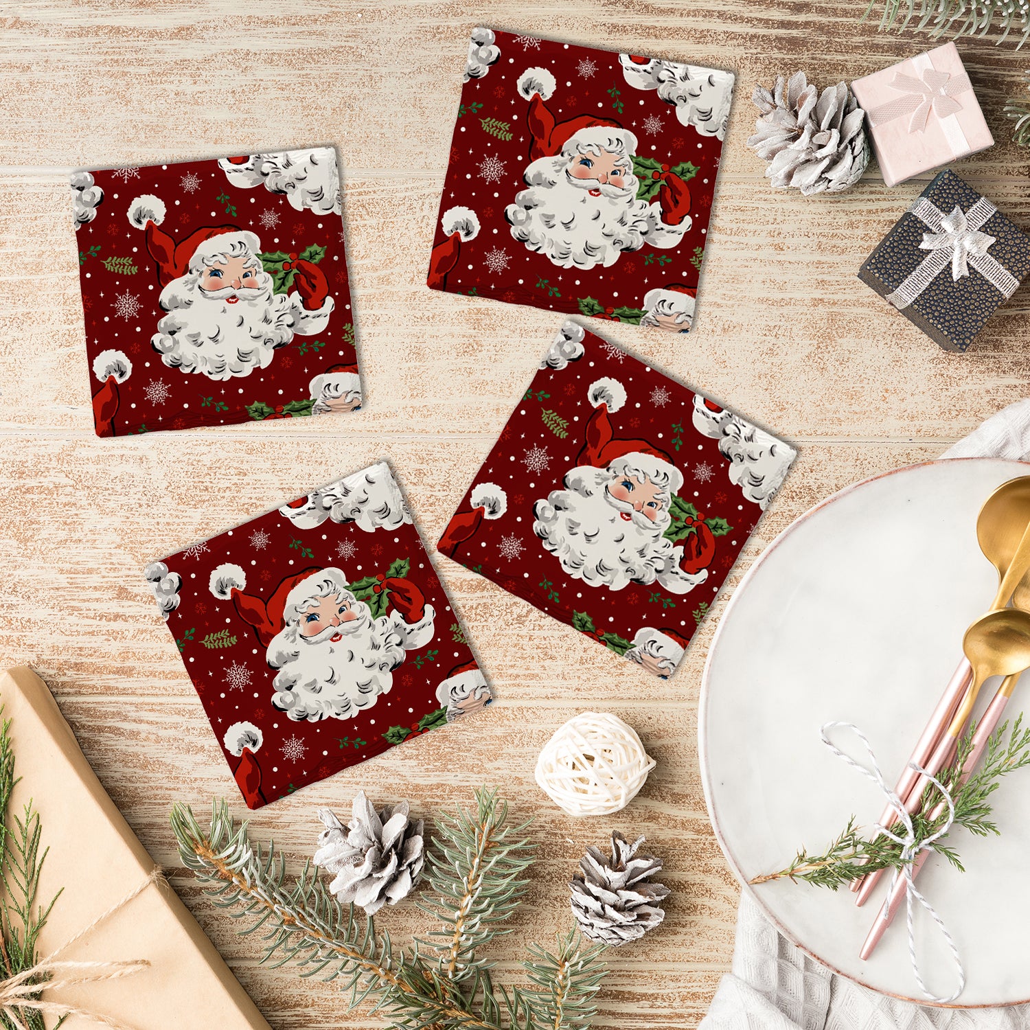 Holiday Christmas Santa Face | Drink Coaster Set – Mill Wood Art