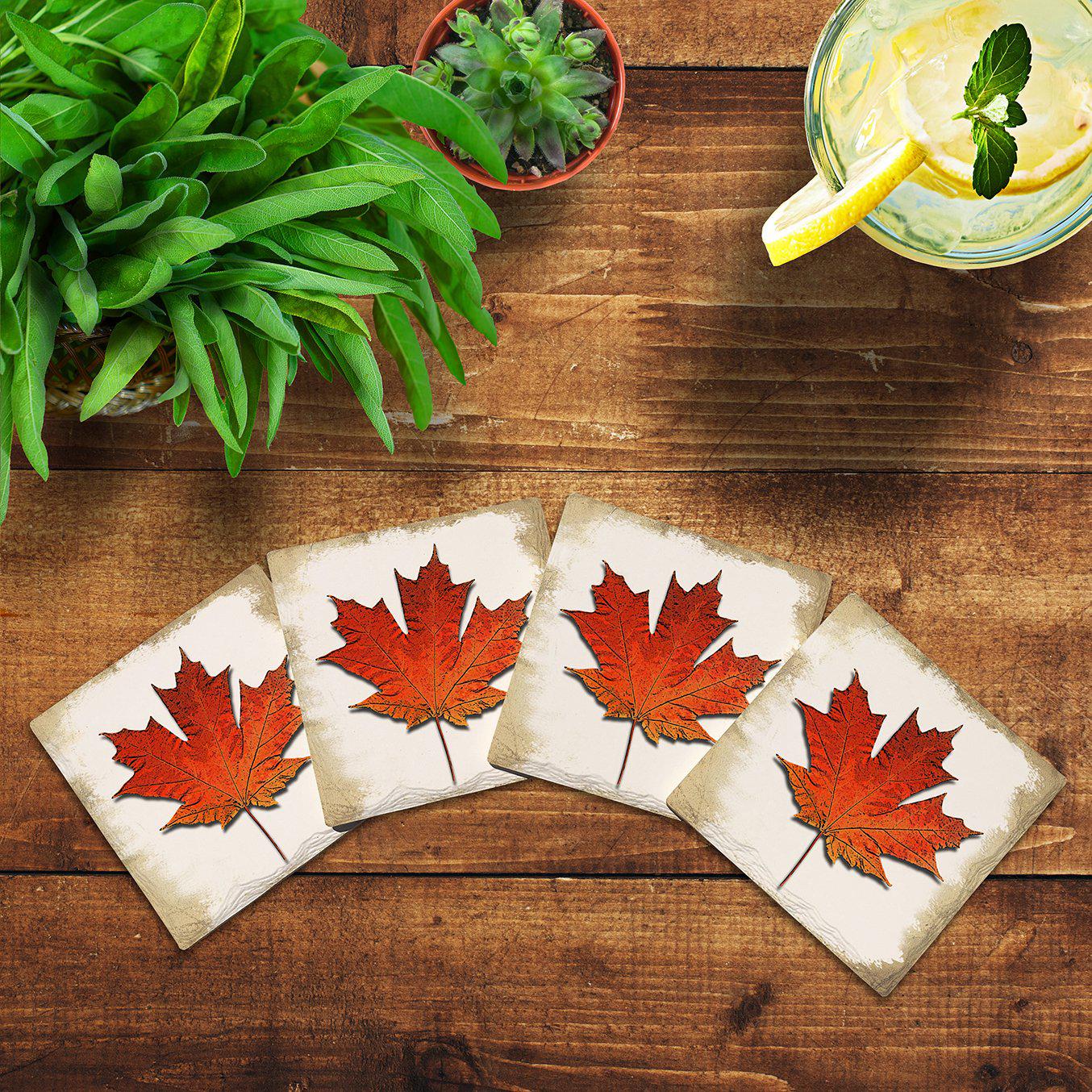 Fall Maple Leaf |Drink Coaster Set – Mill Wood Art