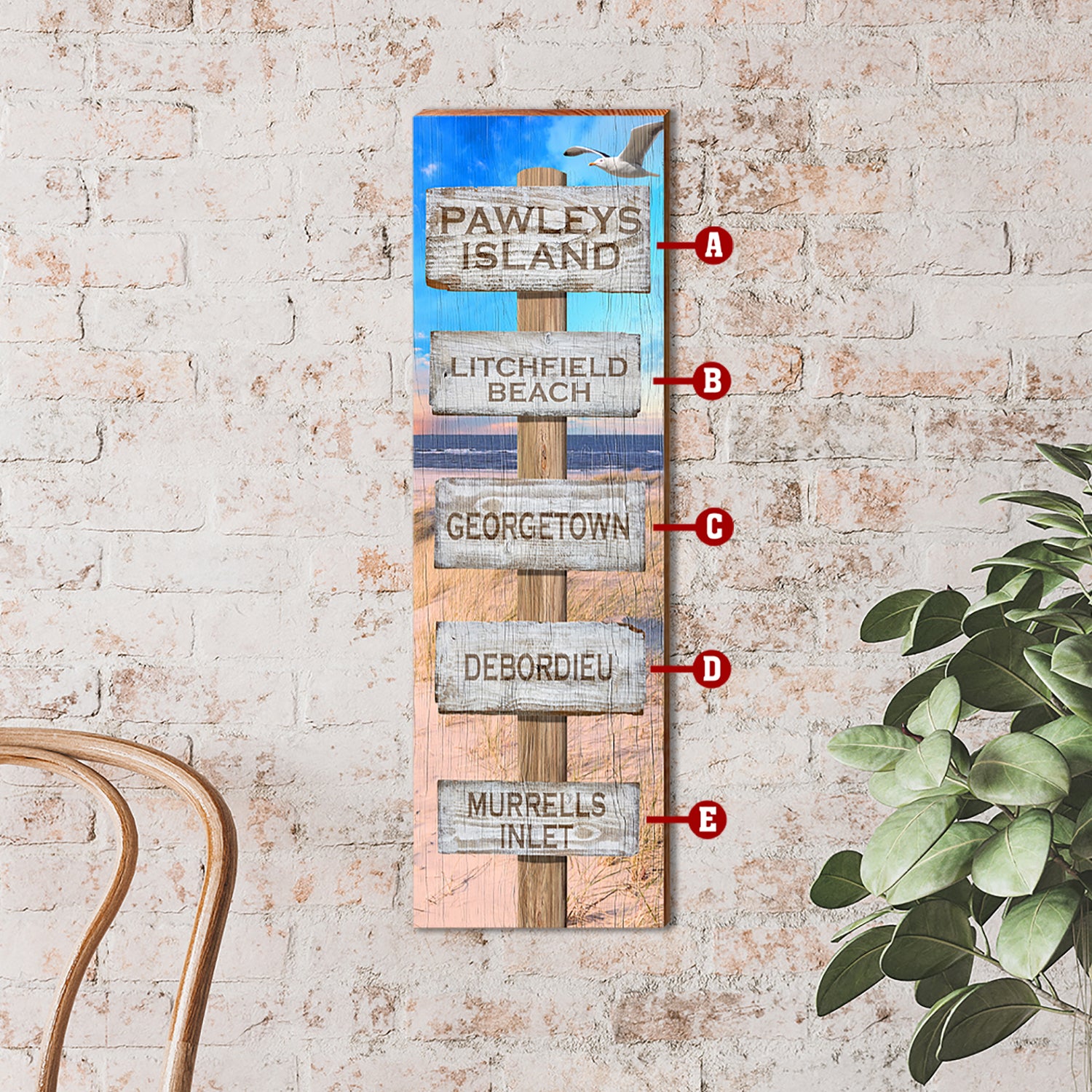 Personalized Coastal Directional Wooden Sign | Wall Art Print on Real ...