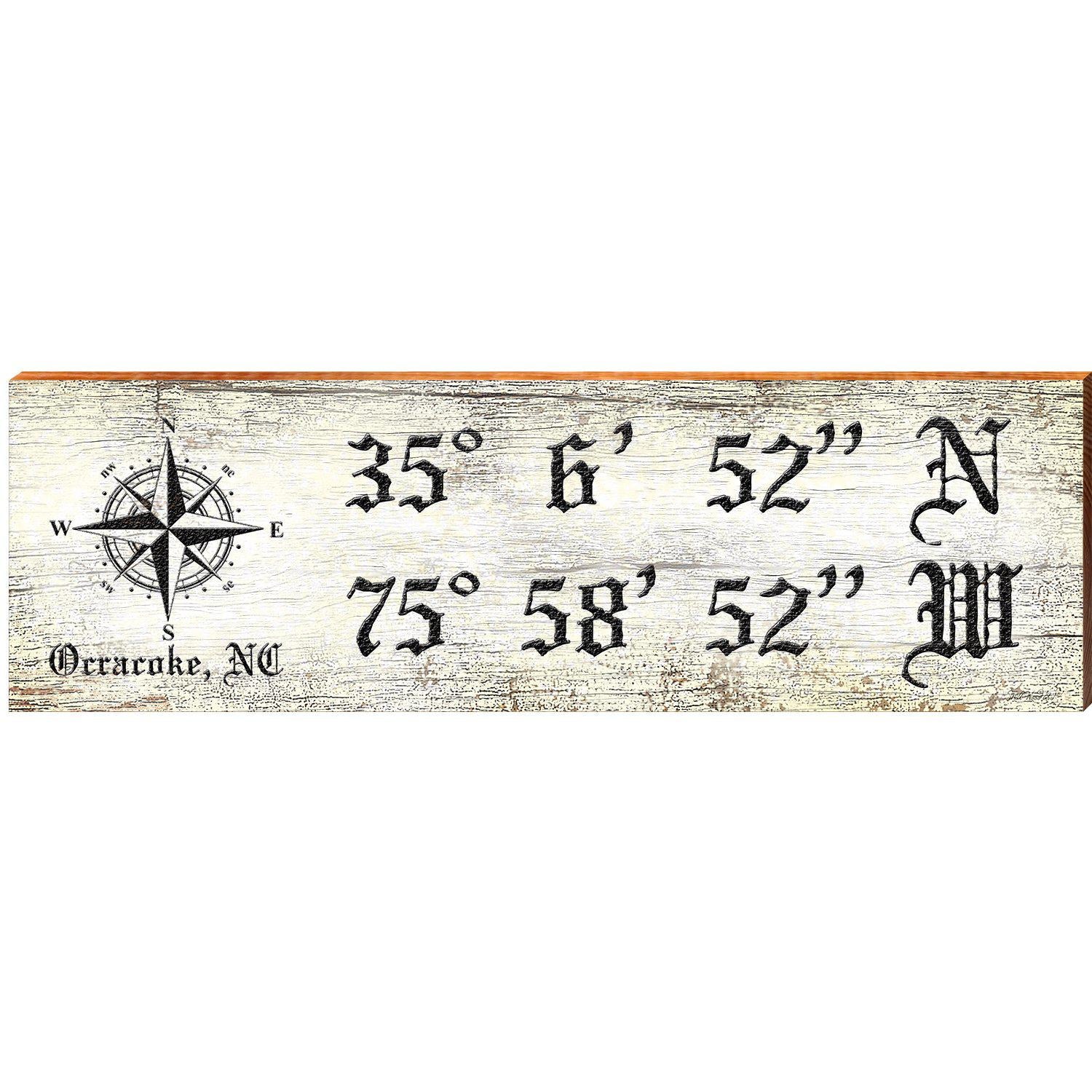 Ocracoke, NC Compass White Latitude Longitude | Wall Art Print on Real ...