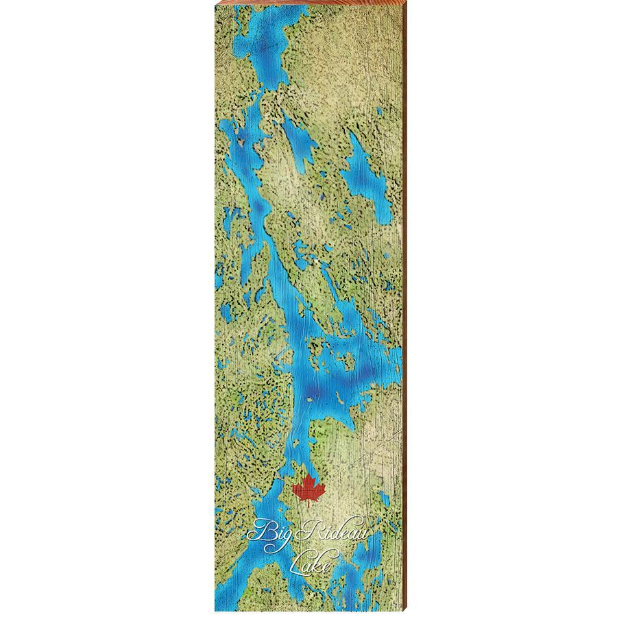 Big Rideau Lake, Canada Map Wooden Sign | Wall Art Print on Real Wood ...