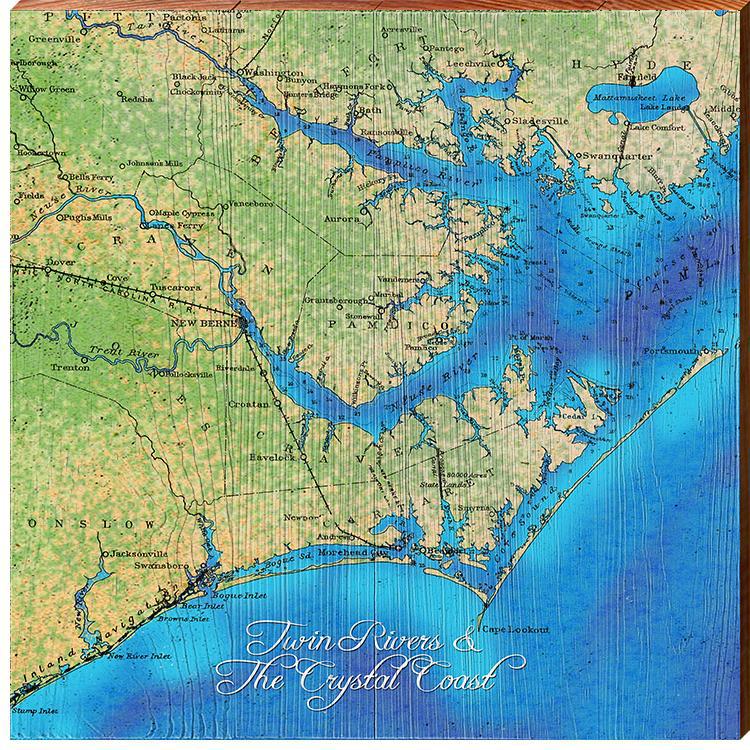 Twin Rivers and The Crystal Coast Map Home Decor Art Print on Real Woo ...