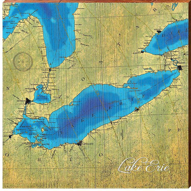 Lake Erie Map Great Lakes Wooden Sign | Wall Art Print on Real Wood ...