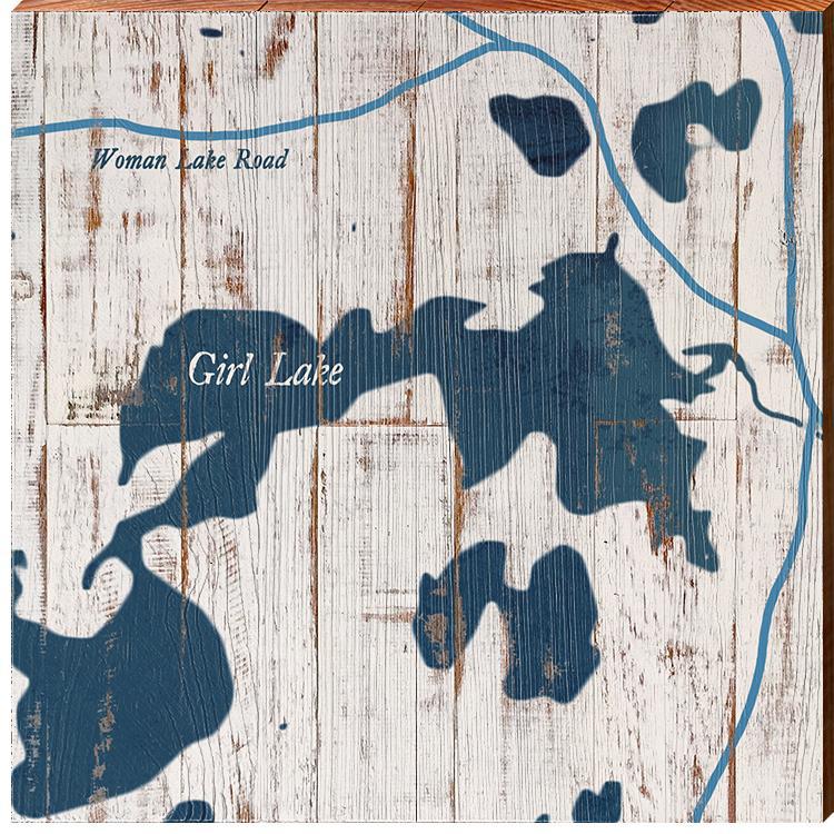 Girl Lake, Minnesota Map | Wall Art Print on Real Wood – Mill Wood Art