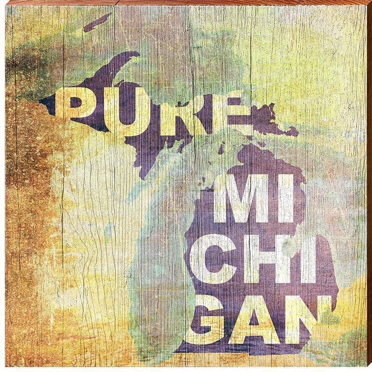 Pure Michigan Abstract Map Wooden Sign | Wall Art Print on Real Wood ...