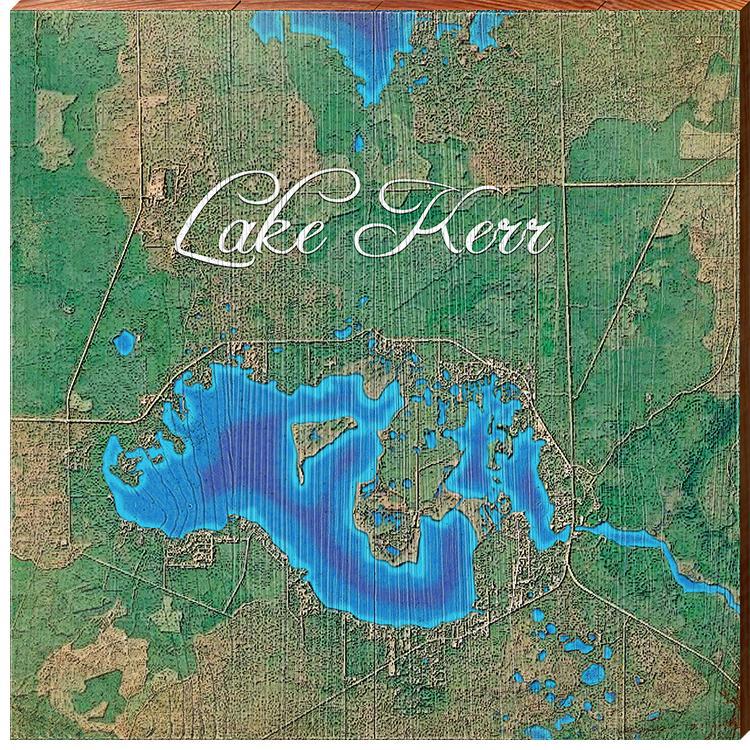 Lake Kerr, Florida Satellite Map | Wall Art Print on Real Wood – Mill ...