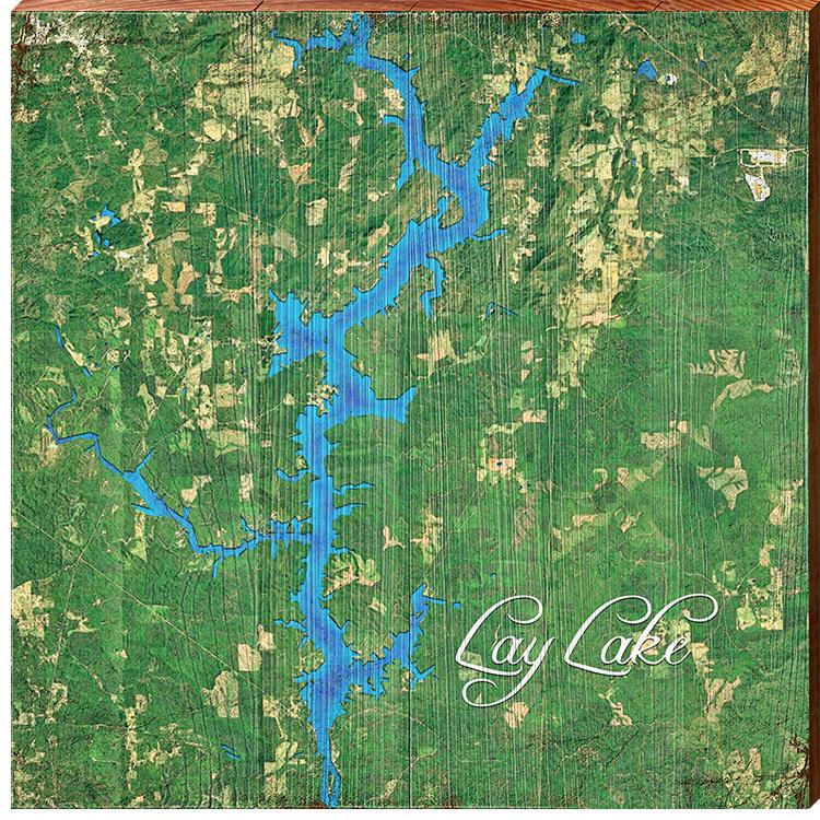 Lay Lake, Alabama Map Wooden Sign | Wall Art Print on Real Wood – Mill ...