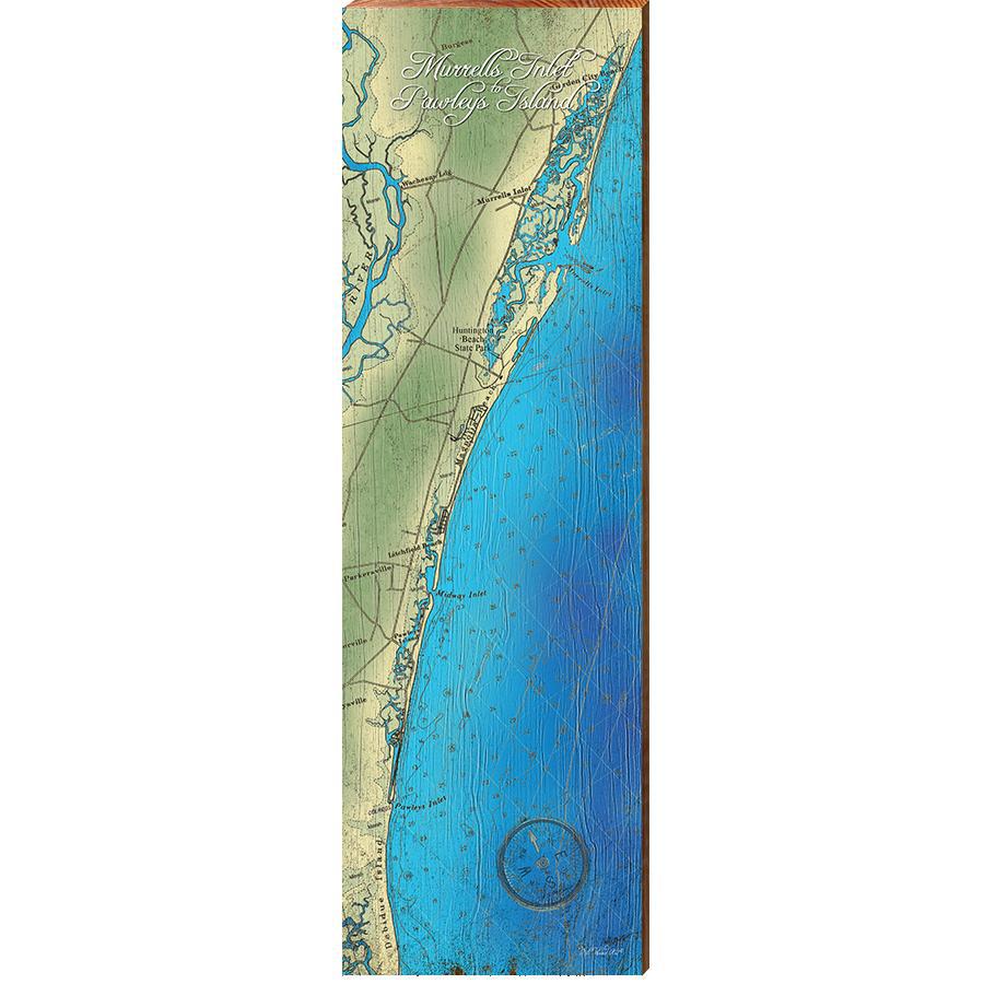 Murrells Inlet to Pawleys Island Map Home Decor Art Print on Real Wood ...
