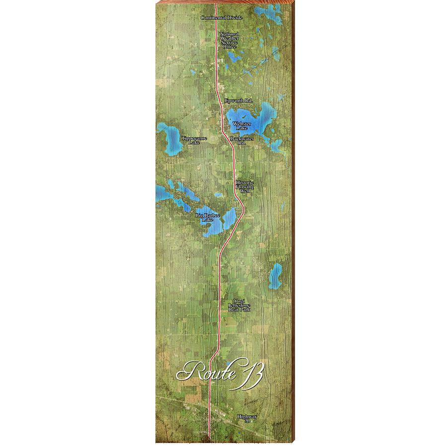 Route 13, Indiana with Points Satellite Styled Map – Mill Wood Art