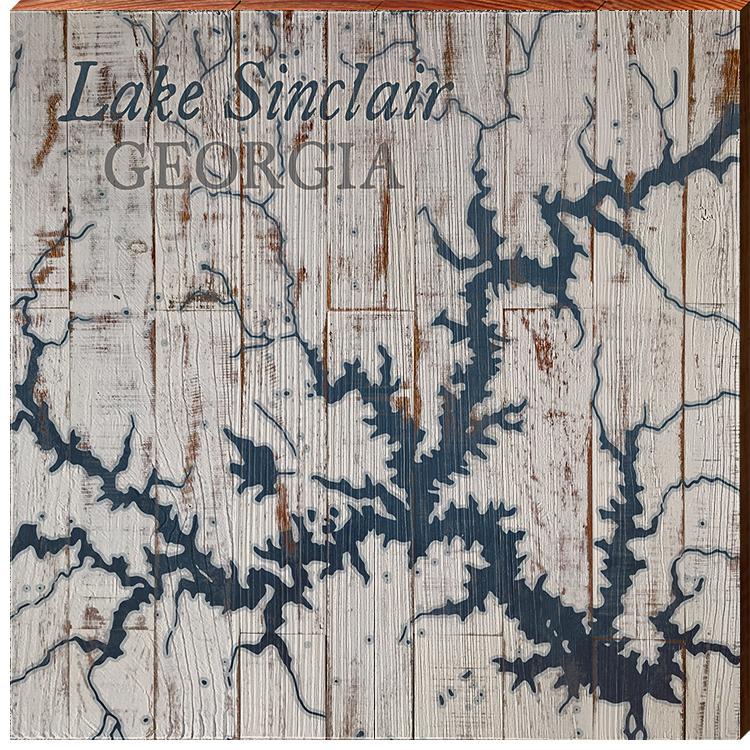 Lake Sinclair, Georgia Navy & White Shabby Styled Map Wall Art | Wall ...