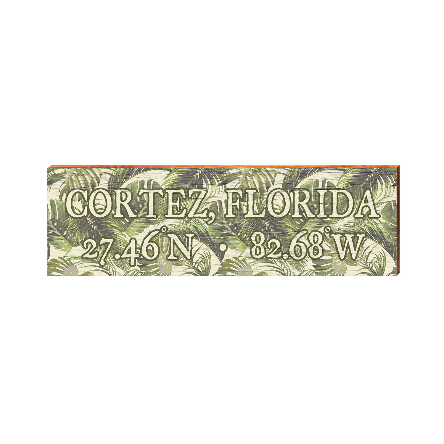 Cortez, Florida Palm Pattern Wooden Sign | Wall Art Print on Real Wood ...