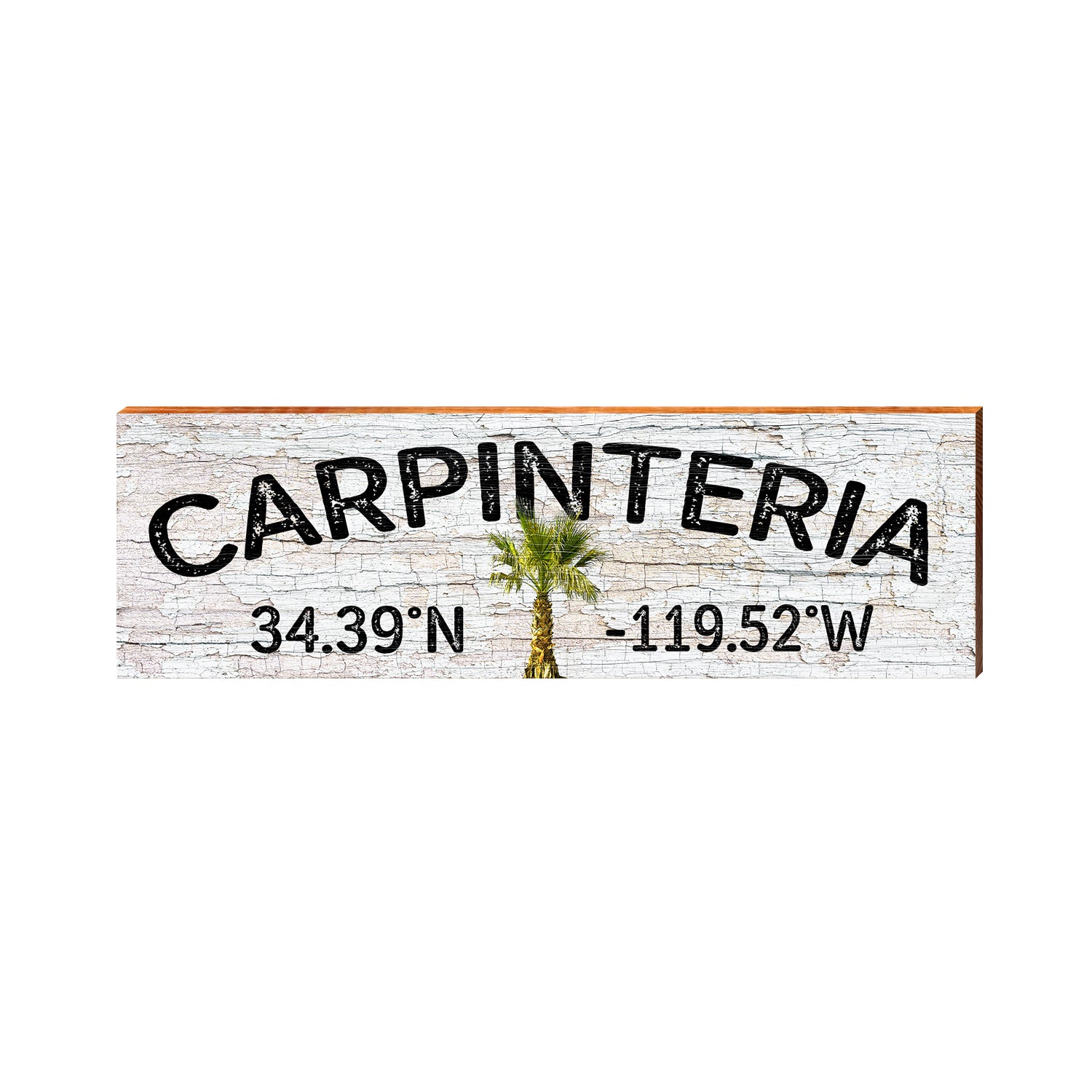 Carpinteria, California Palm Tree Wooden Sign | Wall Art Print on Real ...