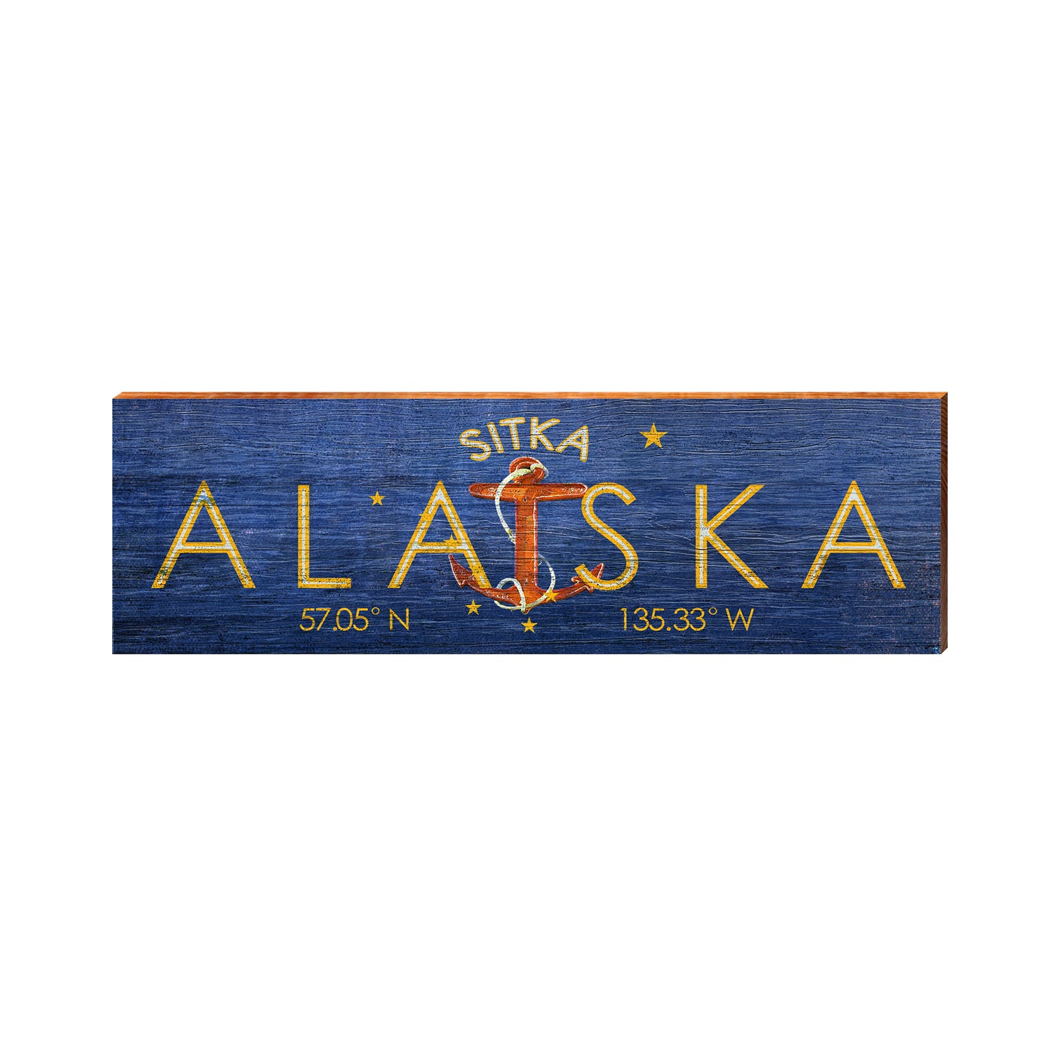 Sitka, Alaska w/ Anchor Wooden Sign | Wall Art Print on Real Wood ...